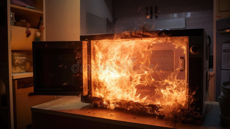 The Microwave Caught Fire in the Kitchen Stock Image - Image of ...