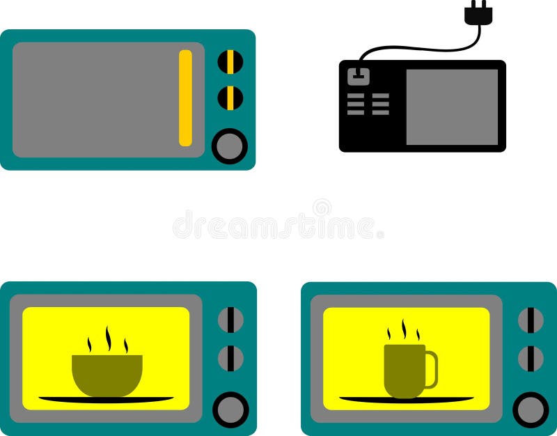 Microwave Icon Set, Icons, Sign, Symbol Vector Illustration Front Look ...