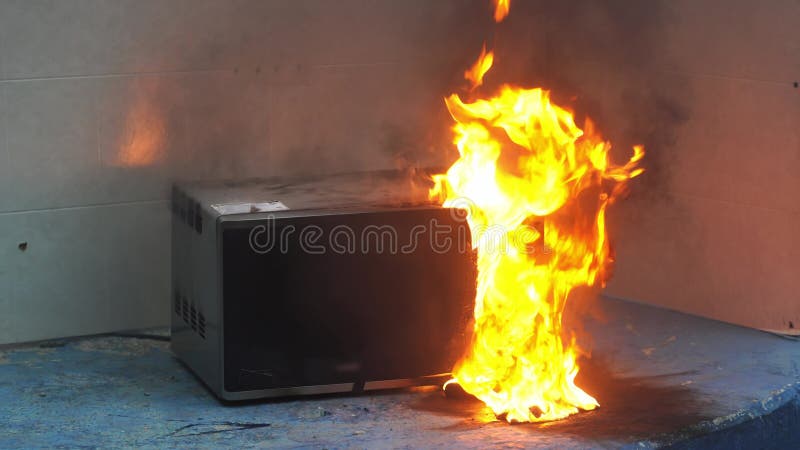 Microwave Oven on Fire. the Concept of Fire in the Kitchen. Stock Video ...