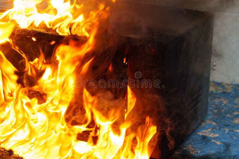 Microwave Oven on Fire. the Concept of Fire in the Kitchen. Stock Photo ...
