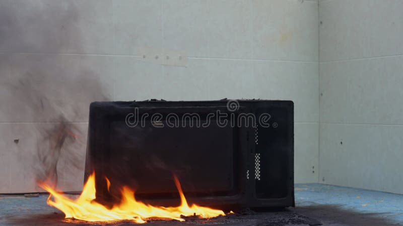 Microwave Oven on Fire. the Concept of Fire in the Kitchen. Stock Video ...