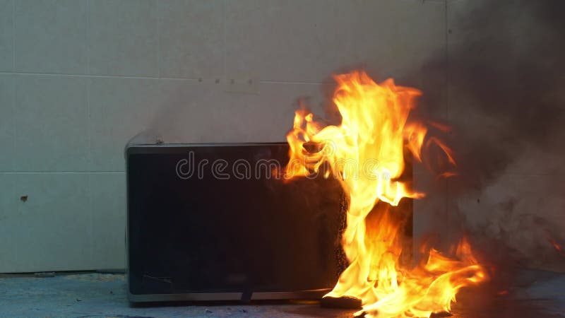 Microwave Oven on Fire. the Concept of Fire in the Kitchen. Stock Video ...