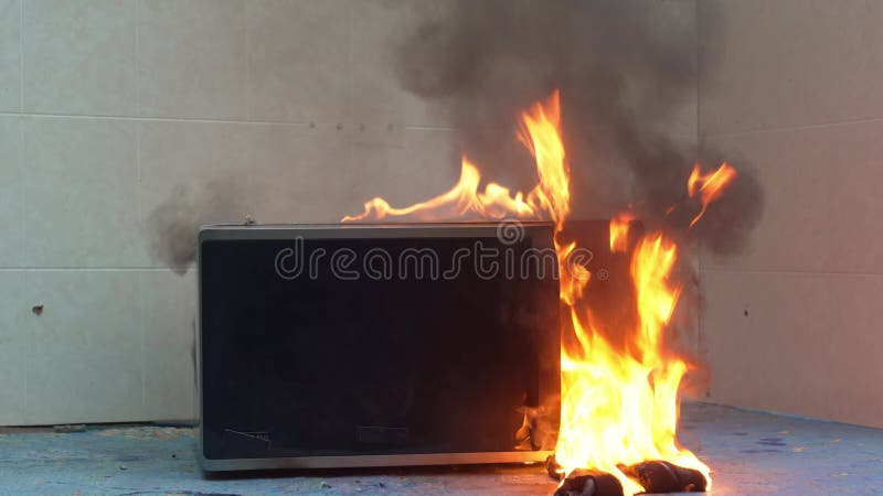 Microwave Oven on Fire. the Concept of Fire in the Kitchen. Stock Video ...