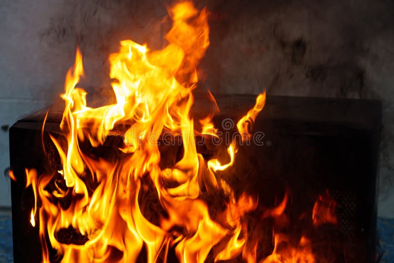 Microwave Oven on Fire. the Concept of Fire in the Kitchen. Stock Image ...