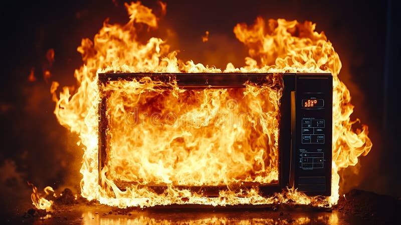 A Microwave Oven on Fire in the Dark Stock Photo - Image of burning ...