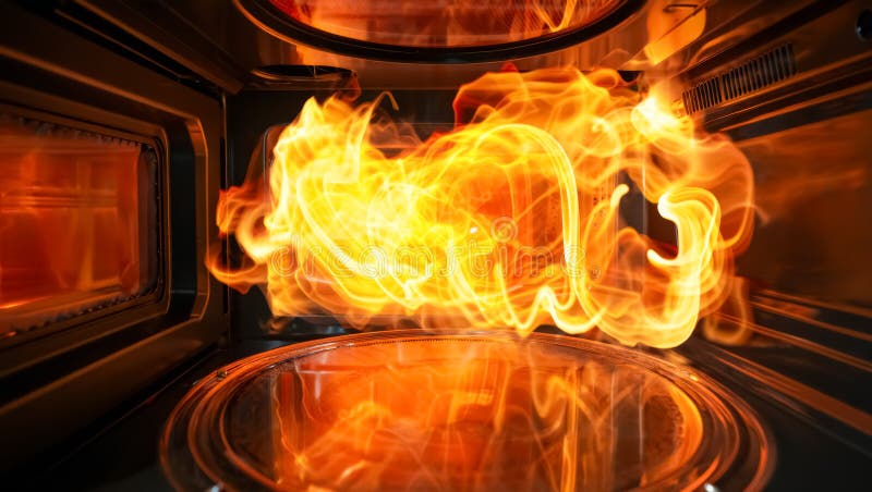 Microwave Oven with a Fire Inside Stock Photo - Image of campfire ...