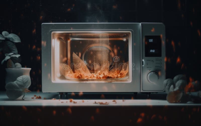 A Microwave Oven with a Flame Inside of it. AI Generative Image. Stock ...