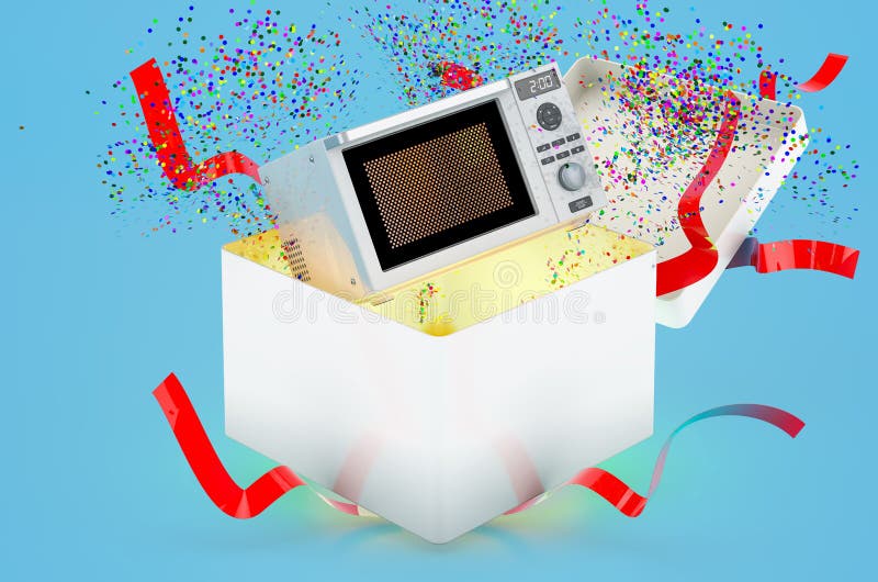 Microwave Oven Inside Gift Box, Gift Concept. 3D Rendering Stock ...