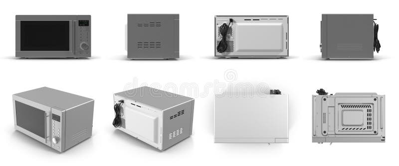 Microwave Oven, Modern Design. Renders Set from Different Angles on a ...
