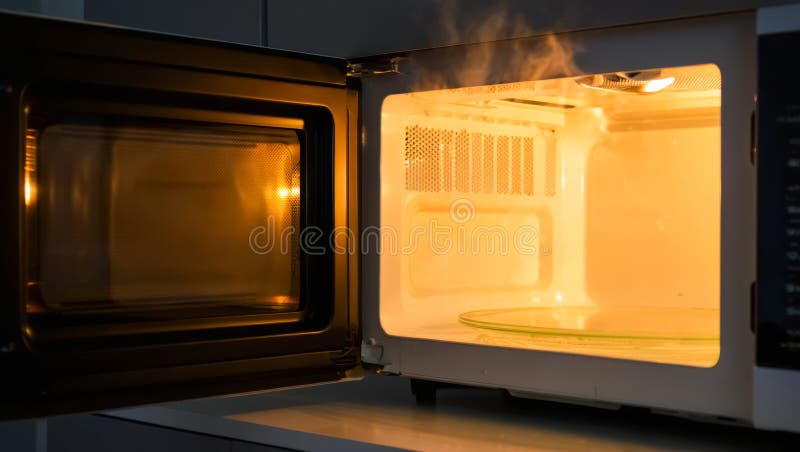 Microwave Oven is Open and the Inside is Lit Up Stock Image - Image of ...