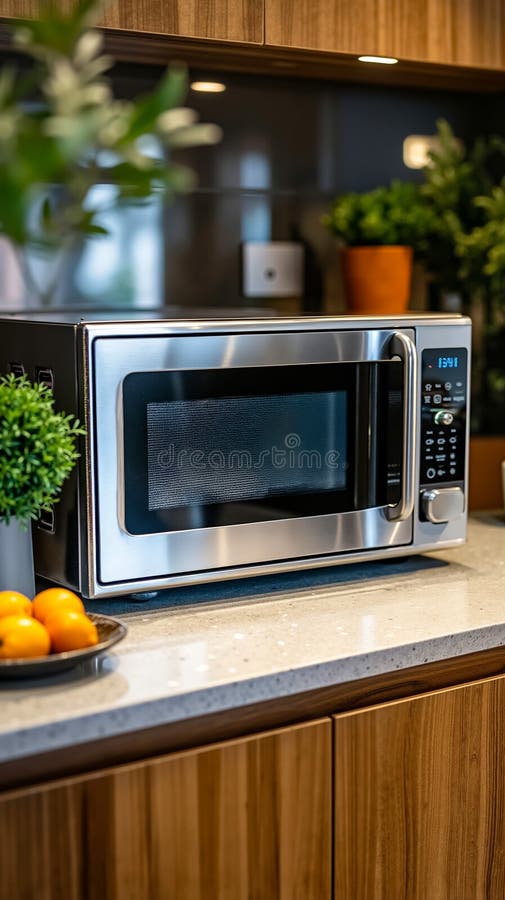 A Microwave Oven Sitting on Top of a Kitchen Counter Stock Photo ...