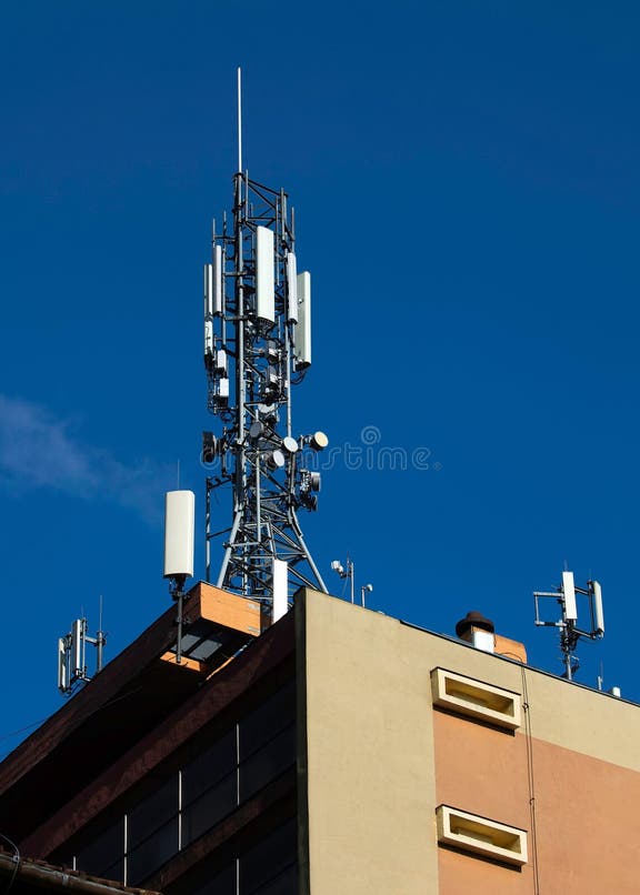 Microwave Transmitter Antennas on Rooftop Stock Photo - Image of ...