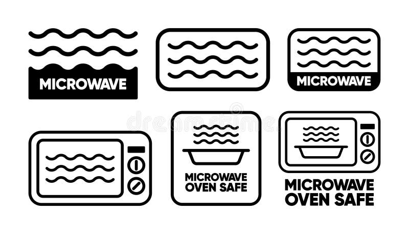 Microwaves Flat Linear Icons. Labels for the Safety of Using Cookware ...