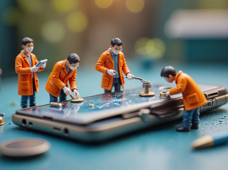 Microworld Concept, Figures As Technicians Repairing Smartphone ...