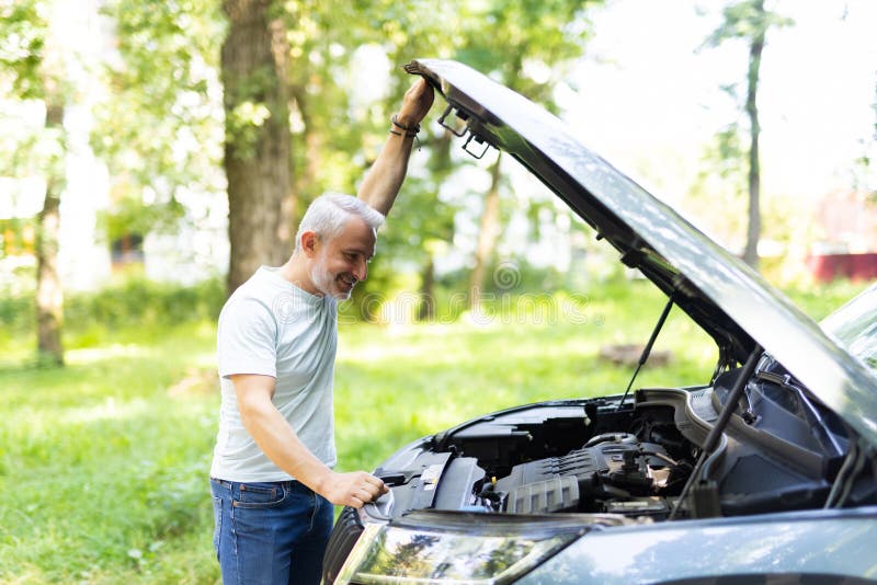 Mid Age Man Was Frustrated and Angry that the Car Broke Stock Photo - Image of calling, summer ...