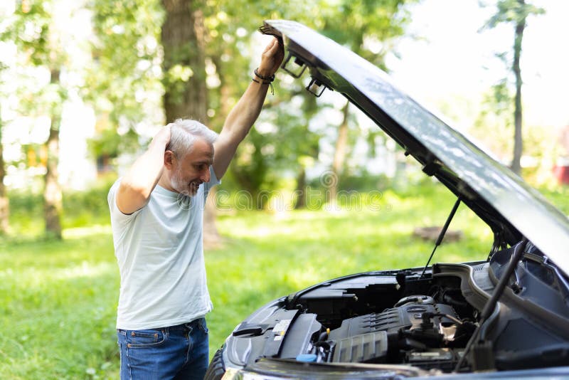 Mid Age Man Was Frustrated and Angry that the Car Broke Stock Photo ...