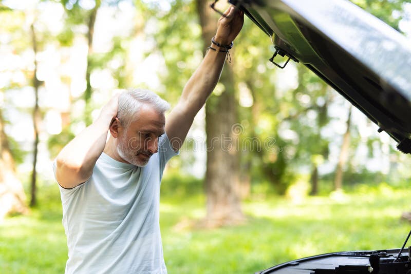 Mid Age Man Was Frustrated and Angry that the Car Broke Stock Image ...