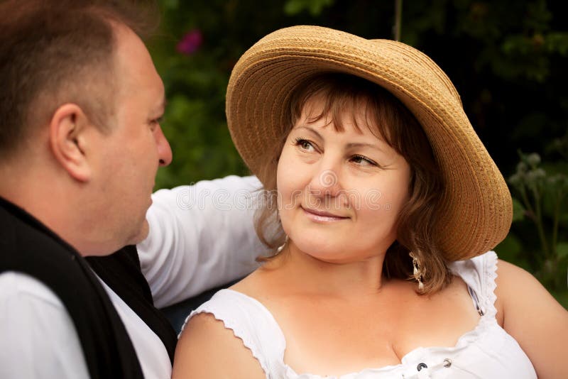 Mid Age Plus Size Couple Having Date in the Park. Sunny Day Stock Image ...