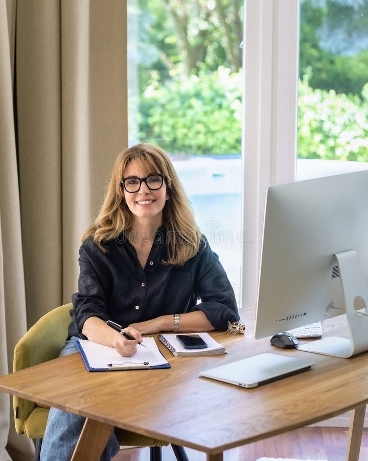 Mid Aged Businesswoman Sitting in Front Her Computer and Working from ...
