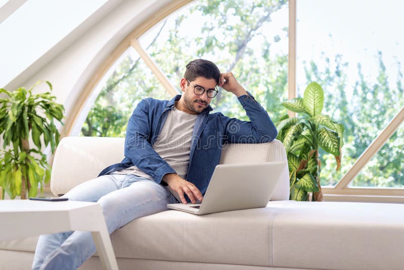 Mid Aged Man Siting at Home and Using His Laptop for Work Stock Image ...