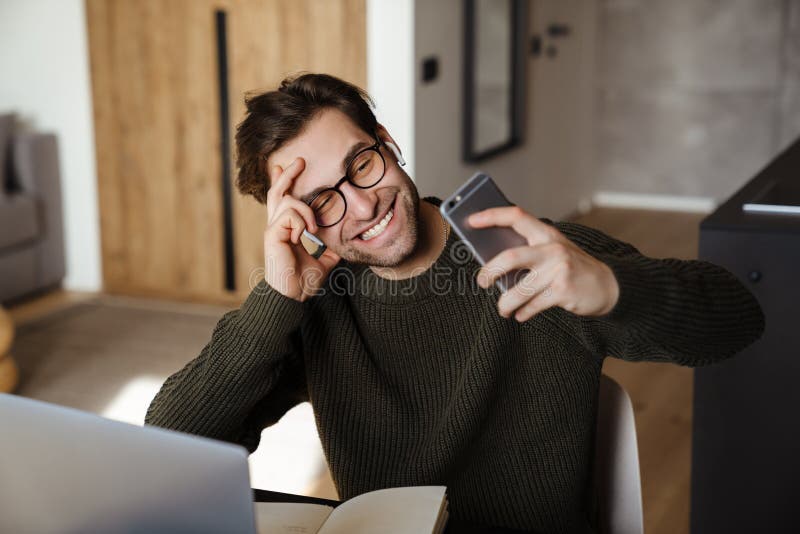 Mid Aged Man Working on Laptop Computer from Home Stock Image - Image ...