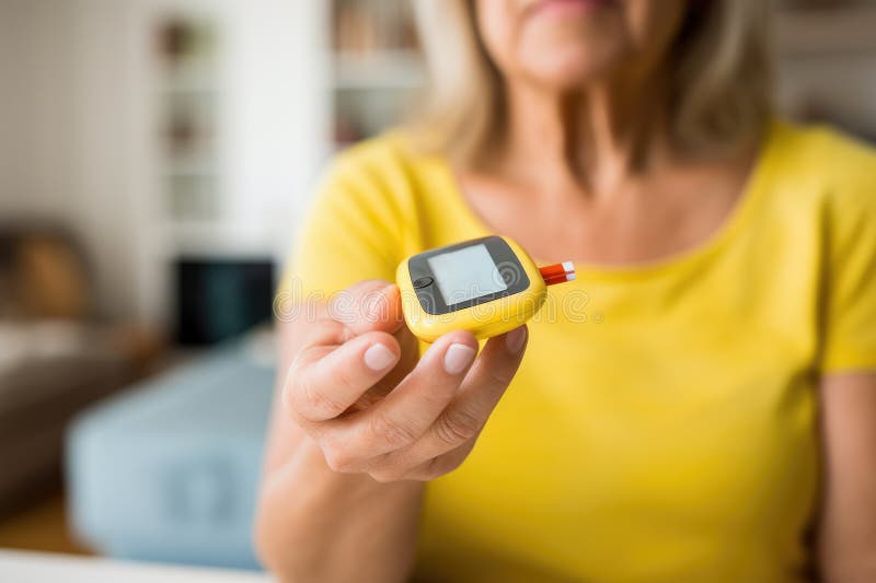 Mid-Aged Woman Performing a Home Blood Test. AI Generative Stock ...