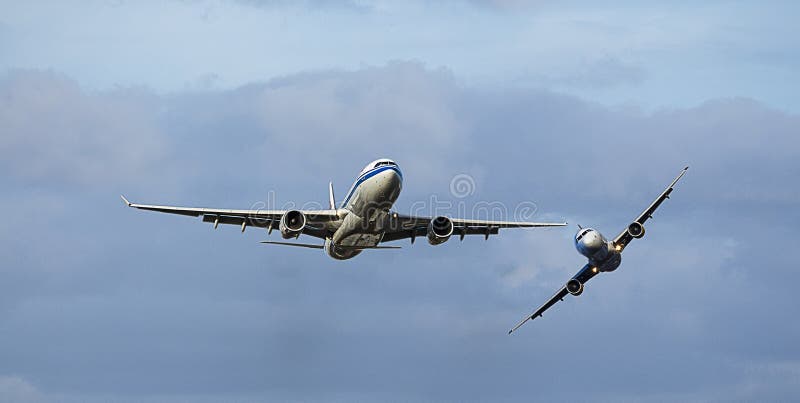 2 Aircraft in Mid Air Collision / Near Miss Stock Image - Image of ...