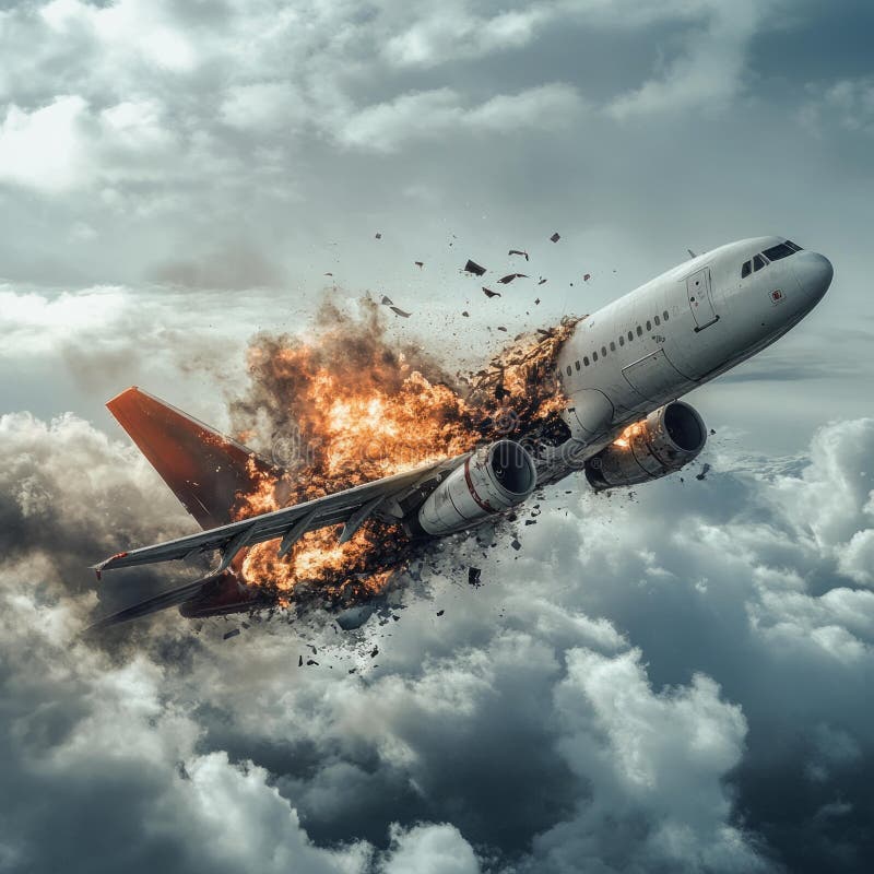 Mid-air Disaster Concept with Explosion and Fire Stock Image - Image of ...