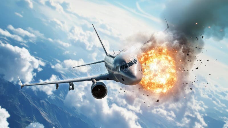Mid Air Emergency Exploding Jet Over Mountains for Aviation Safety ...