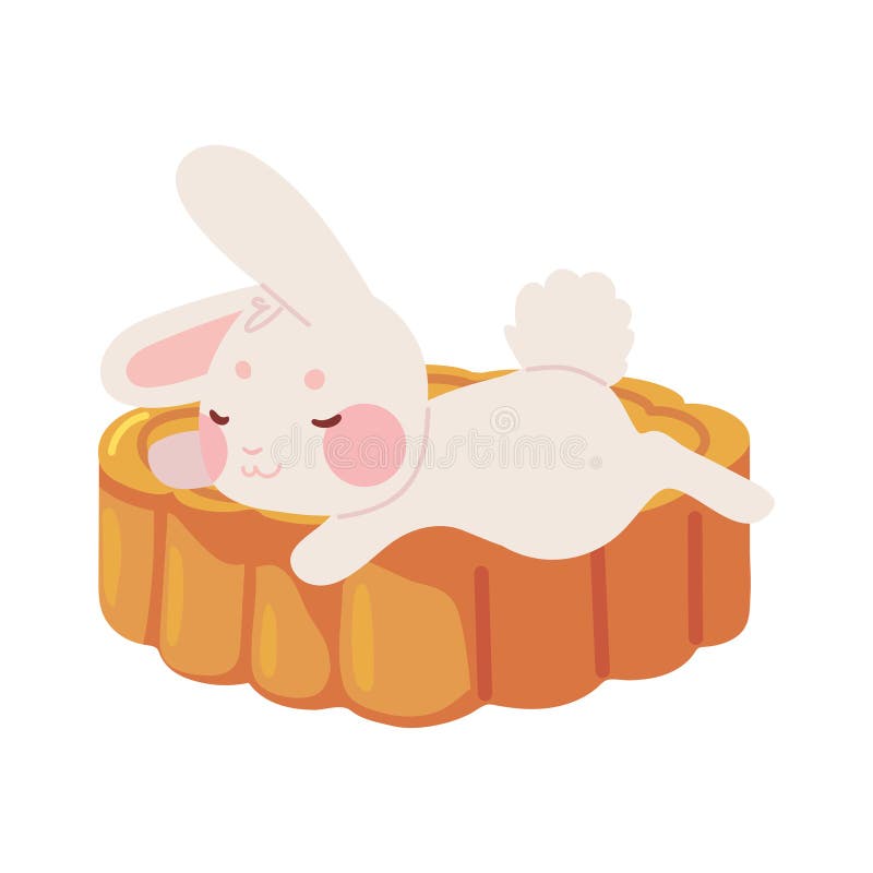 Mid Autumn Cute Rabbit Sit on Moon Cake Stock Vector - Illustration of ...