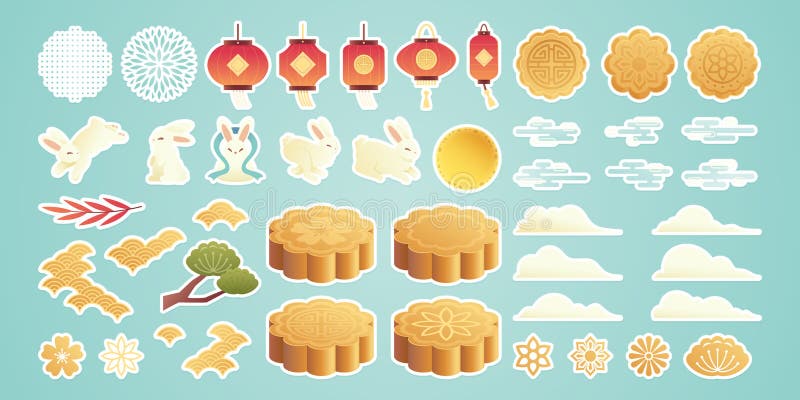 Mid Autumn Festival Stickers in Gradient Style Stock Illustration ...