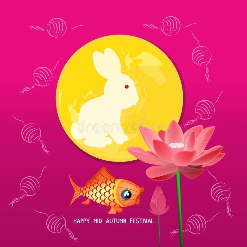Moon Rabbit with Sign for Chinese Mid-Autumn Festival, Vector ...