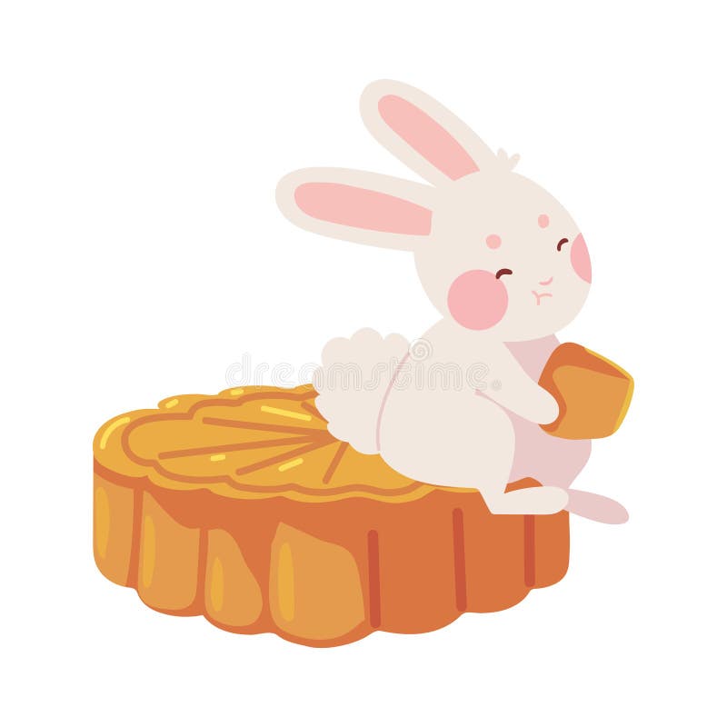Mid Autumn Rabbit Sitting on a Giant Moon Cake Stock Vector ...