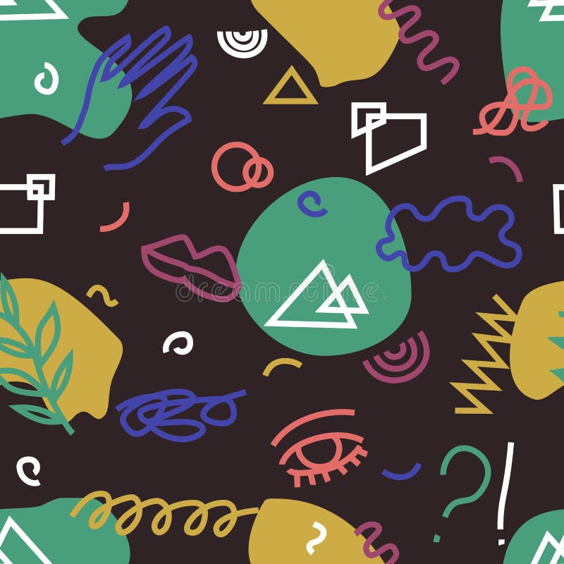 Mid Century Abstract Colorful Scribble Shapes Seamless Repeating