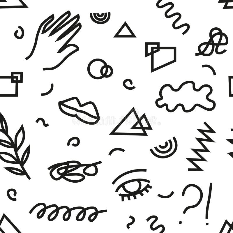 Mid Century Abstract Monochrome Scribble Shapes Seamless Repeating