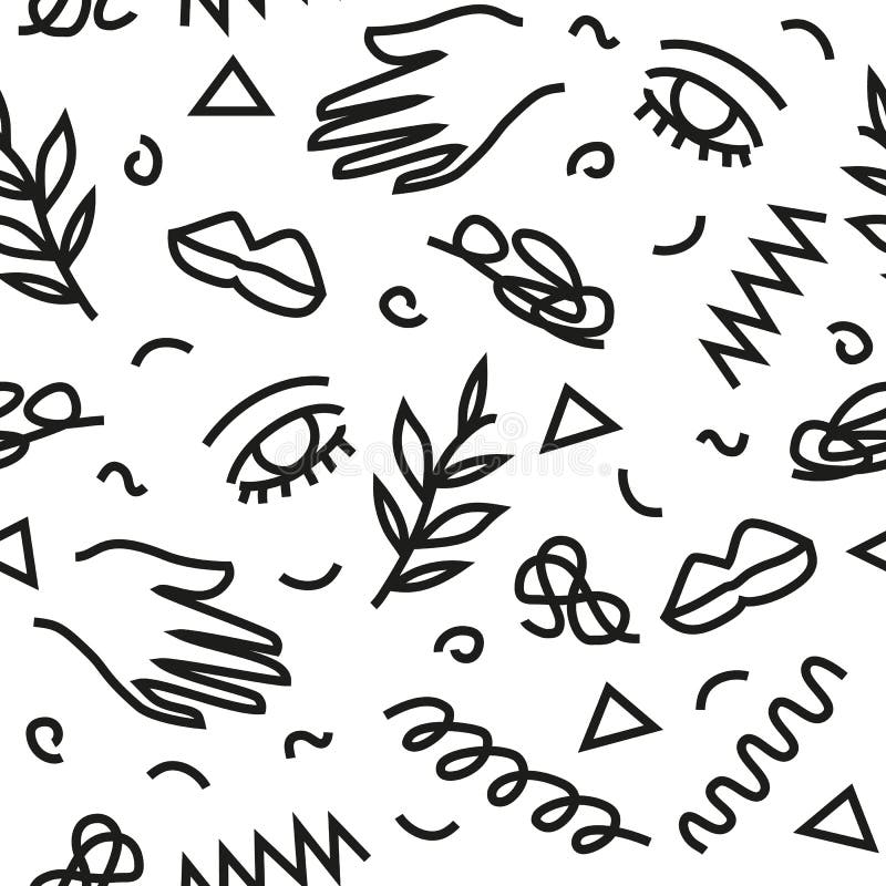 Mid Century Abstract Monochrome Scribble Shapes Seamless Repeating