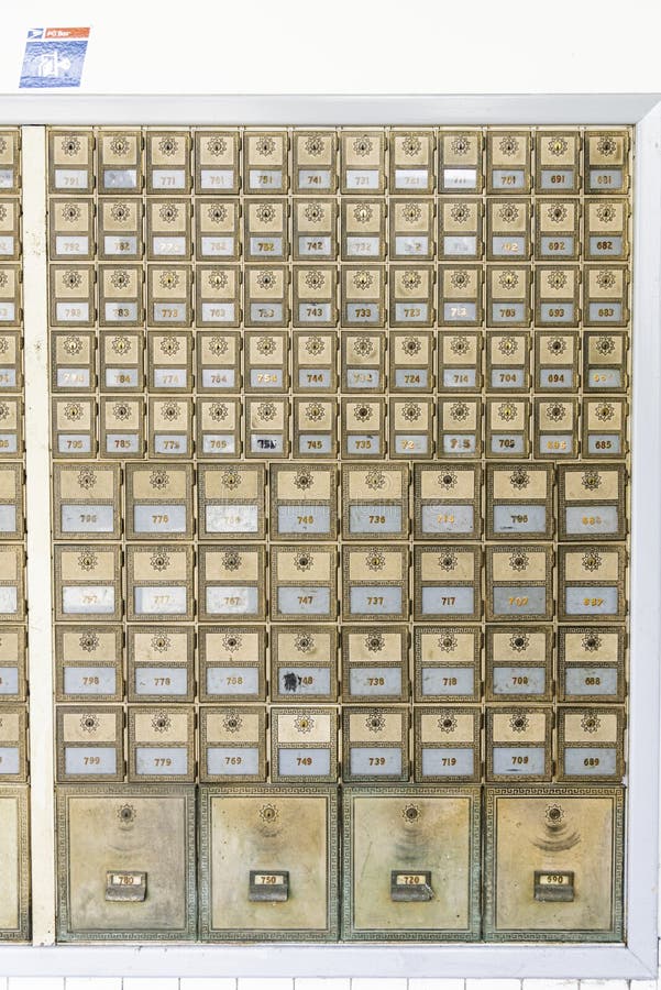 Mid-Century Design Brass Post Office Mailboxes Editorial Image - Image ...