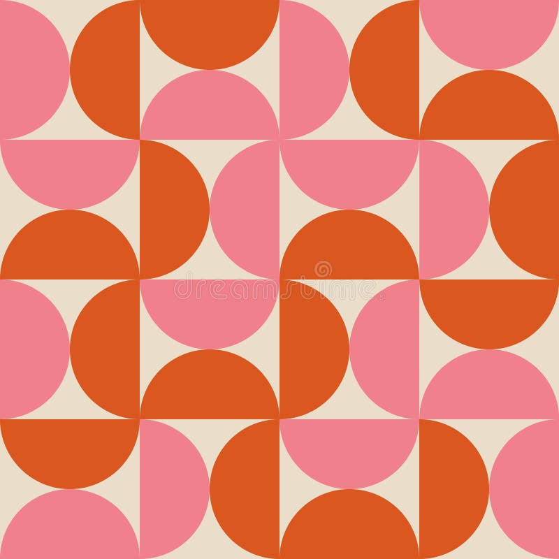 Mid Century Modern Half Circles Seamless Pattern in Orange and Pink ...