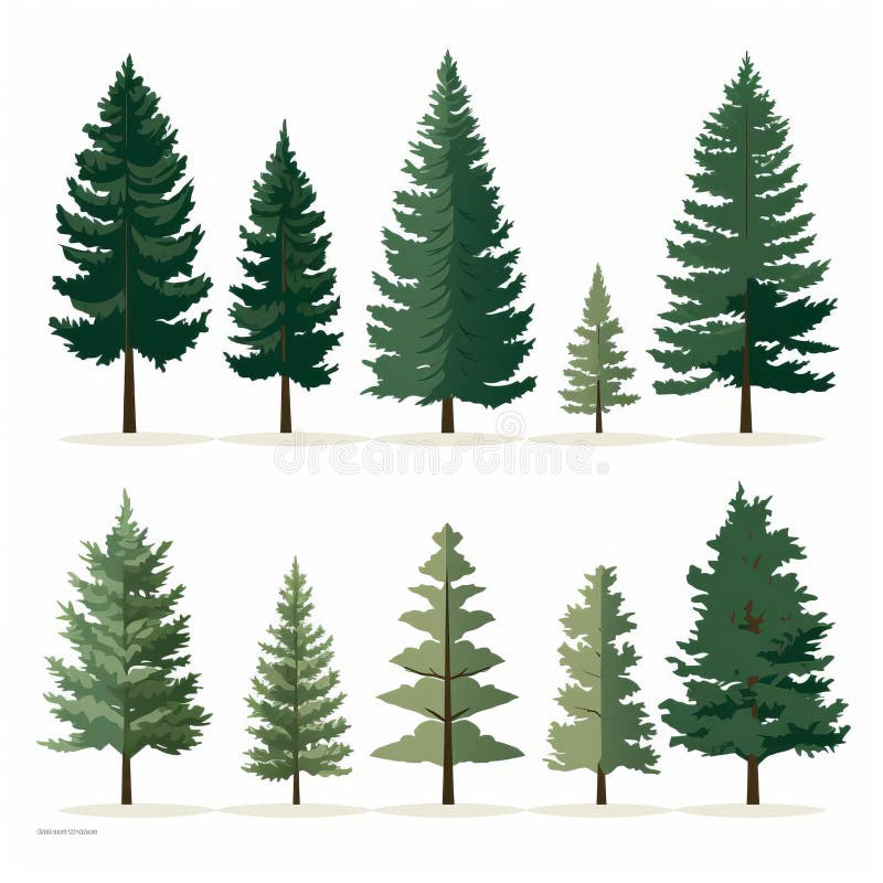 Mid-century Inspired Pine Tree Illustration Set Stock Illustration ...