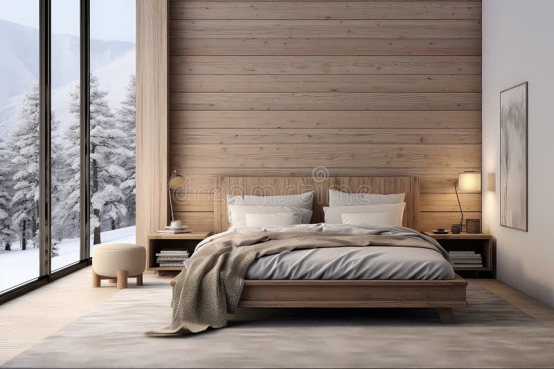 Mid Century Modern Bedroom with Winter Theme Stock Illustration ...