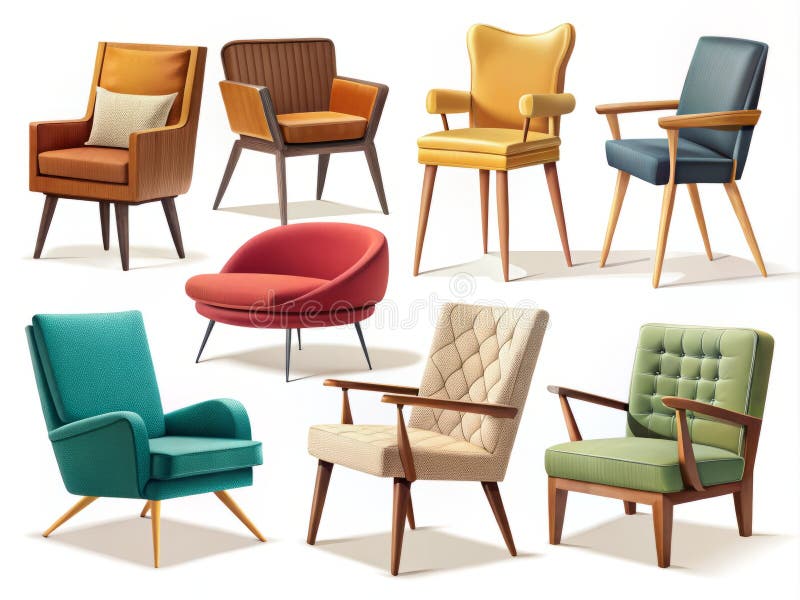 Mid-Century Modern Chair Illustrations: a Colorful Palette for Interior ...