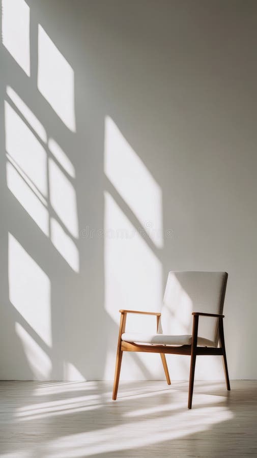 Mid-century Modern Chair with Sunlight and Shadows in Minimalist Room ...