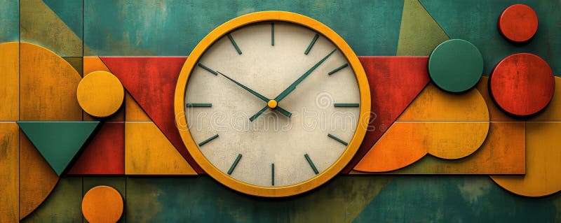 Mid-century Modern Clock with Geometric Abstract Design in Teal and ...