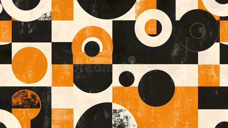 Mid Century Modern Geometric Pattern with Orange and Black Stock ...