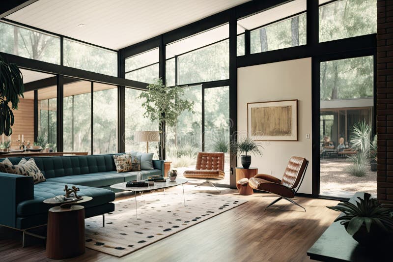 Mid-century Modern Home, Filled with Natural Light from Large Windows ...
