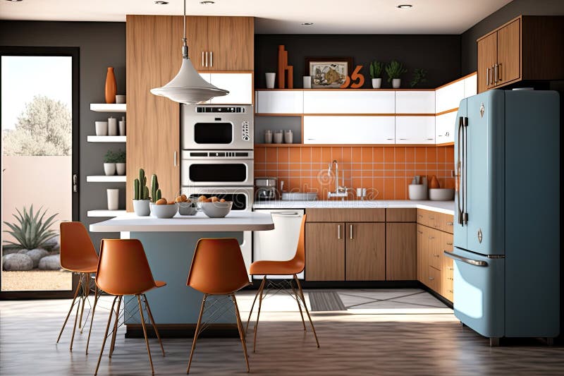 Mid-century Modern Kitchen, Featuring Sleek and Functional Design, with ...