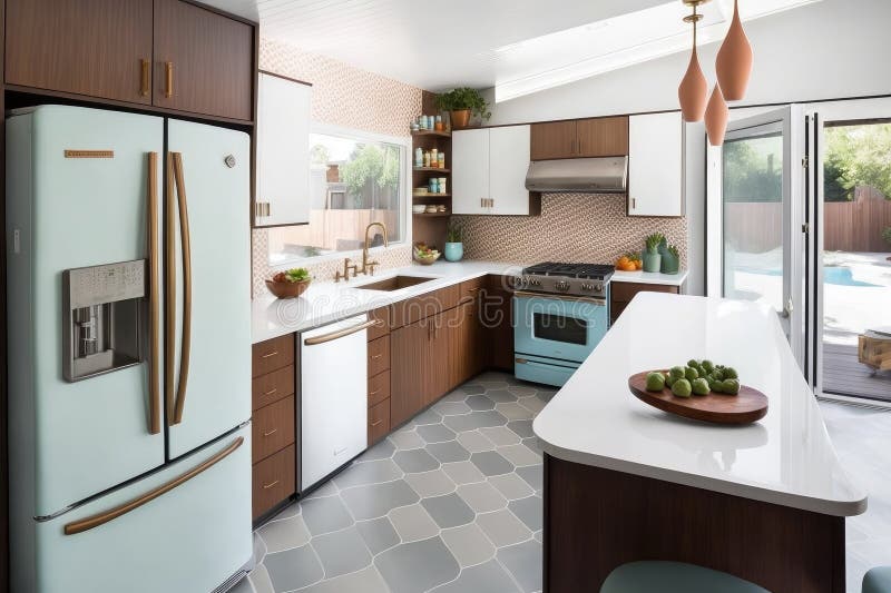 Mid-century Modern Kitchen, with Sleek Countertops and Built-in ...