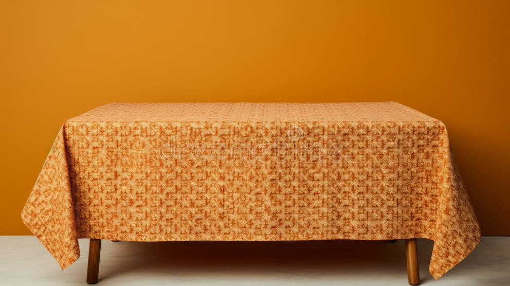 Mid-century Modern Rectangular Table with Vibrant Orange Tablecloth ...