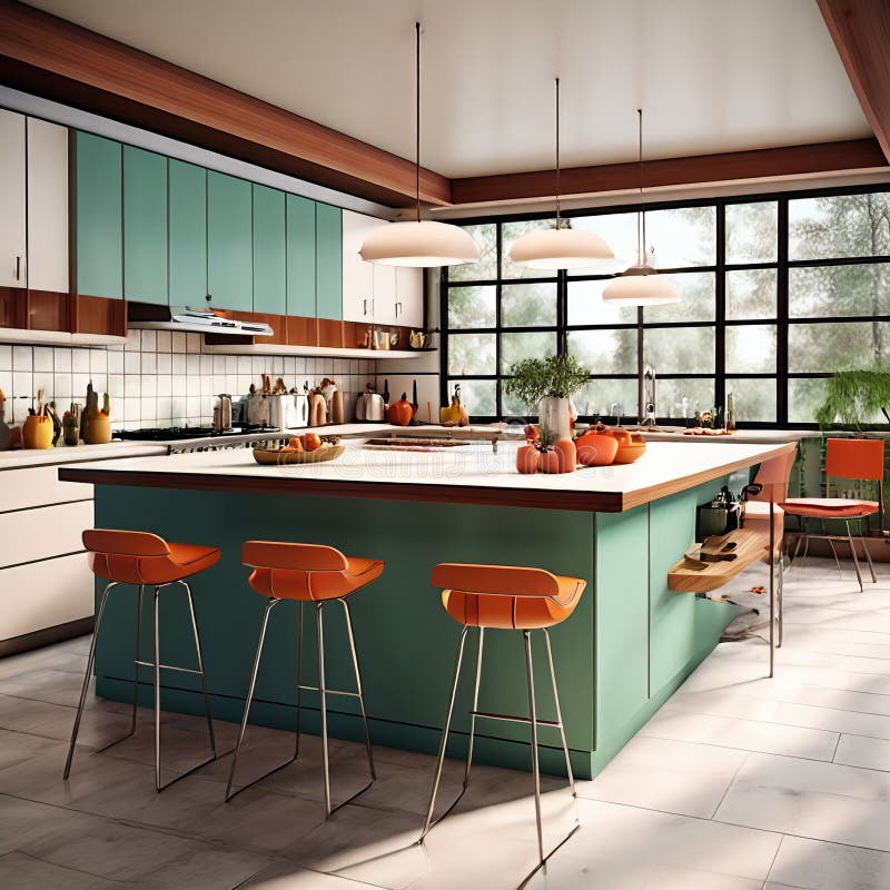 Mid Century Modern a Retro Inspired Kitchen with a Focus on Si Stock ...