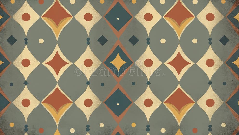 Mid-century Pattern of Dots and Diamonds in Muted Retro Tones and ...
